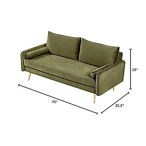 Container Furniture Direct Kent Modern Sofa, European Style Velvet Living Room Furniture with Tapered Legs, Vintage Flair, and Sleek Design, Couch, Olive Green