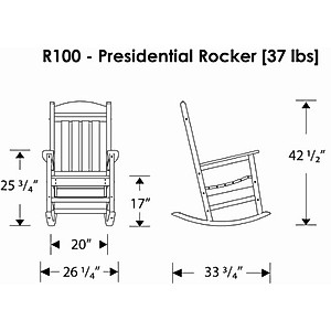 POLYWOOD GNS60GY Vineyard 60" Swing, Slate Grey & R100GY Presidential Outdoor Rocking Chair, Slate Grey