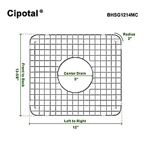 CIPOTAL 12 in. x 13.6 in. Centre Drain Sink Bottom Grid with Supersoft Silicone Feet in 304 Grade Stainless Steel