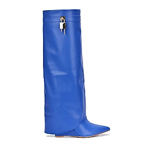 Cape Robbin Women's Pointed Toe Wedge Heel Knee High Boots Valeri (Blue, us_footwear_size_system, adult, women, numeric, medium, numeric_7)
