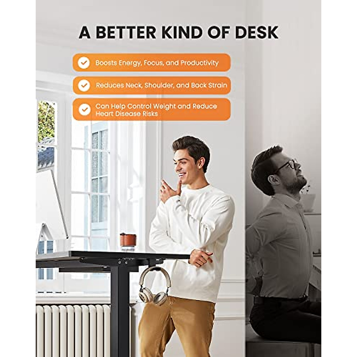 ErGear Electric Standing Desk with Drawer, Adjustable Height Sit Stand Up Desk, Home Office Desk Computer Workstation, 55x28 Inches, Black