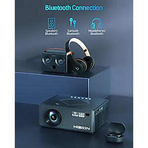 Movie Projector, HISION 5G WiFi Bluetooth Projector Native 1080P Projector 4K Support Oudoor Mini Projector for iPhone Home LED TV Projector Compatible with TV Stick Laptop Tablet PC HDMI USB TF DVD