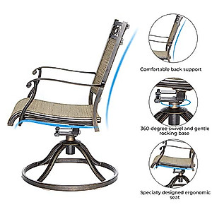 dali Outdoor 5 Piece Dining Set Patio Furniture, Aluminum Swivel Rocker Chair Sling Chair Set with 46 inch Round Mosaic Tile Top Aluminum Table