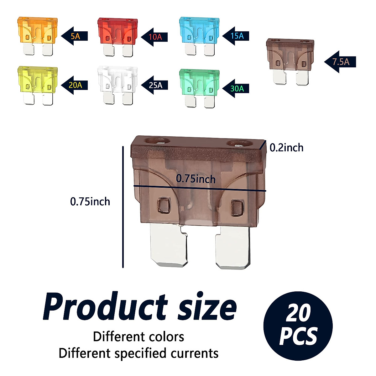 Standard Size Car Fuses Assorted Kit,Fuse Puller(5A 7.5A 10A 15A 20A 25A 30A) Automotive Replacement Fuses for Car/RV/Truck/Motorcycle (20)