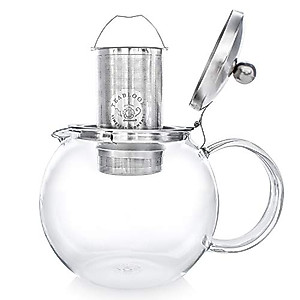 Teabloom All-in-One Glass Teapot and Tea Kettle – Heatproof Borosilicate Glass Tea Maker with Removable Stainless Steel Loose Tea Infuser – Classica Stovetop Tea Pot (40 oz)
