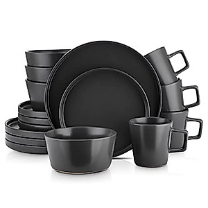 Stone Lain Coupe Dinnerware Set,16 Piece, Service For 4, Black Matte