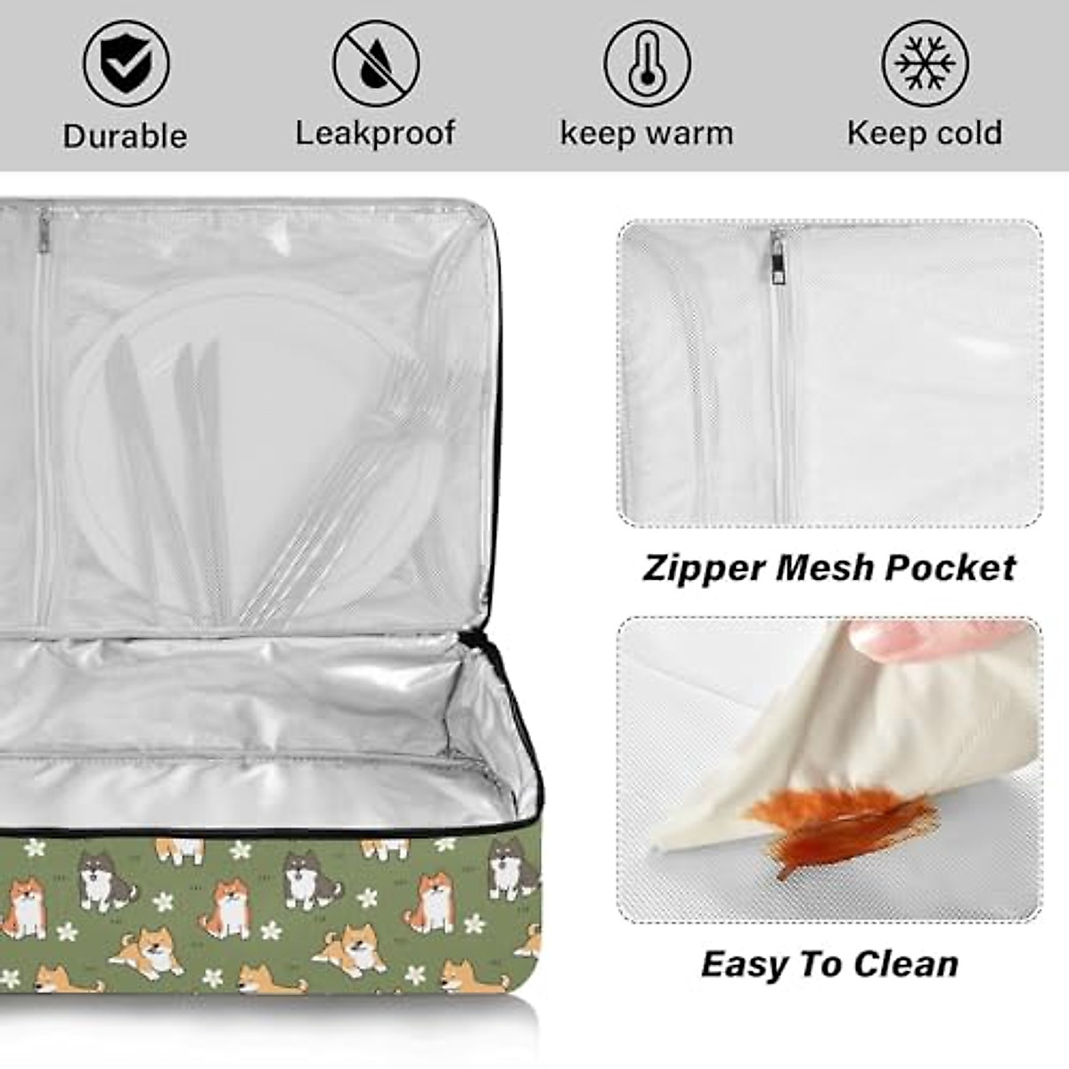 Kcldeci Insulated Thermal Food Carrier Insulated Casserole Carrier for Hot or Cold Food,Dog and Flower Insulated Tote Bag for Potluck Cookouts Parties Picnic,Lasagna Lugger