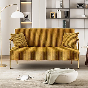 OUYESSIR Loveseat Small Sofa Couch, 59" Love Seat Settee 2 Seater Upholstered Sofa with 2 Pillows for Small Space Living Room Office Apartment (Ginger, Corduroy)