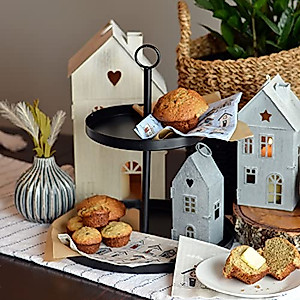 Round 2 Tier Stand, Cake Display Trays, Modern Scandinavian Style, Black, Metal, Loop Handle, 11.75 D x 12.5 H inches, 1.75 lbs.