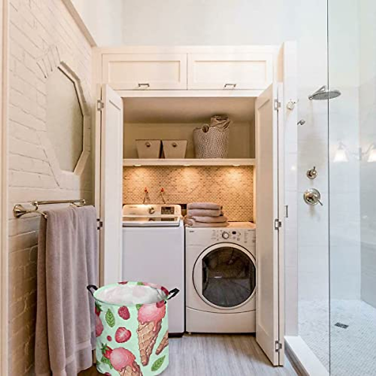 EYHLKM Summer Ice Cream Strawberry Laundry Basket Toy Storage Basket Foldable Hamper Laundry for Dirty Clothing Baskets (Color : A, Size : 42x44cm)