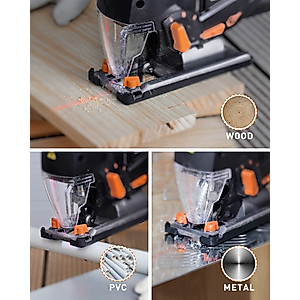 6.7 Amp 800W Jigsaw, ENGiNDOT (800-3000 SPM) Jig Saw with 6 Variable Speed, Laser & LED, 4 Orbital Sets, 6 Blades, 45° Bevel Cutting, Scale Ruler, Dust Blowing for Wood, Metal and Plastic Cutting