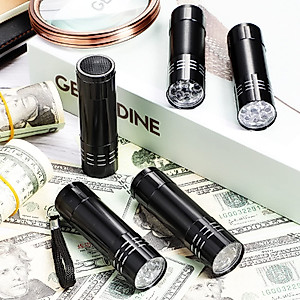 Riakrum 12 Pieces Blacklight Flashlights LED UV Handheld Mini Black Light Flashlight Small Portable UV Light Detector UV Flashlight 395nm 9 LED Light, Not Included Battery (Black)