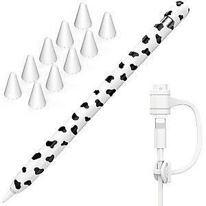 NIUTRENDZ Cow Print Case for Apple Pencil 1st Generation Case Cover Silicone Protective Sleeve Accessories with Apple Pencil Tips Cover & Cable Adapter Tether (Black)