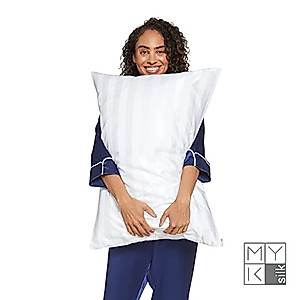 MYK Silk Pure Natural Mulberry Silk Pillowcase, 19 Momme with Cotton Underside for Hair & Skin, Oeko-TEX Certified, Hypoallergenic, Curly Friendly, Standard Size in Undyed Ivory White