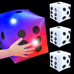 3 Pack Light up LED Jumbo Inflatable Dice Outdoor Fun Glowing Giant Inflatable Dice Set for Indoor and Outdoor Broad Game Birthday Ludo Pool Party (White, 13 x 13 Inch)
