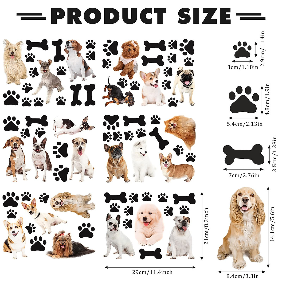 Pajean 83 Pieces Dogs Bones and Paws Wall Decals Realistic Pet Stickers Cute Dog Bone Paw Print Puppy Vinyl Decor Sticker for Kids Boy Girl Baby Teen Bedroom Home DIY