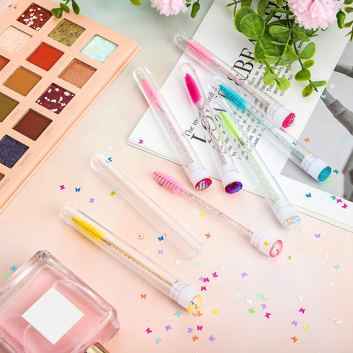 30 Sets Disposable Mascara Wands Set, Includes 30 Crystal Eyelash Brush Eyebrow Applicator Makeup Tool and 30 Reusable Diamond Eyelash Tube for Women Girls (Assorted Patterns)