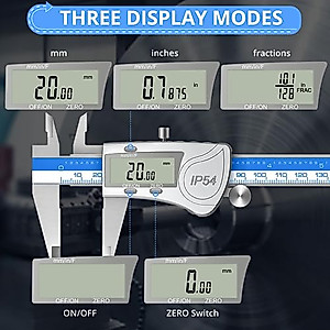 CAMWAY Digital Caliper Waterproof + 32PCS Feeler Gauge, Digital Caliper 150 mm,6 Inch Stainless Steel Electronic Vernier Caliper Fractions/Inch/Metric Measuring Tool