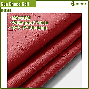 FLORALEAF Sun Shade Sail 16' X 24' Rectangular Terylene Waterproof UV Block Canopy 260GSM for Outdoor Patio Lawn Garden Backyard, Red