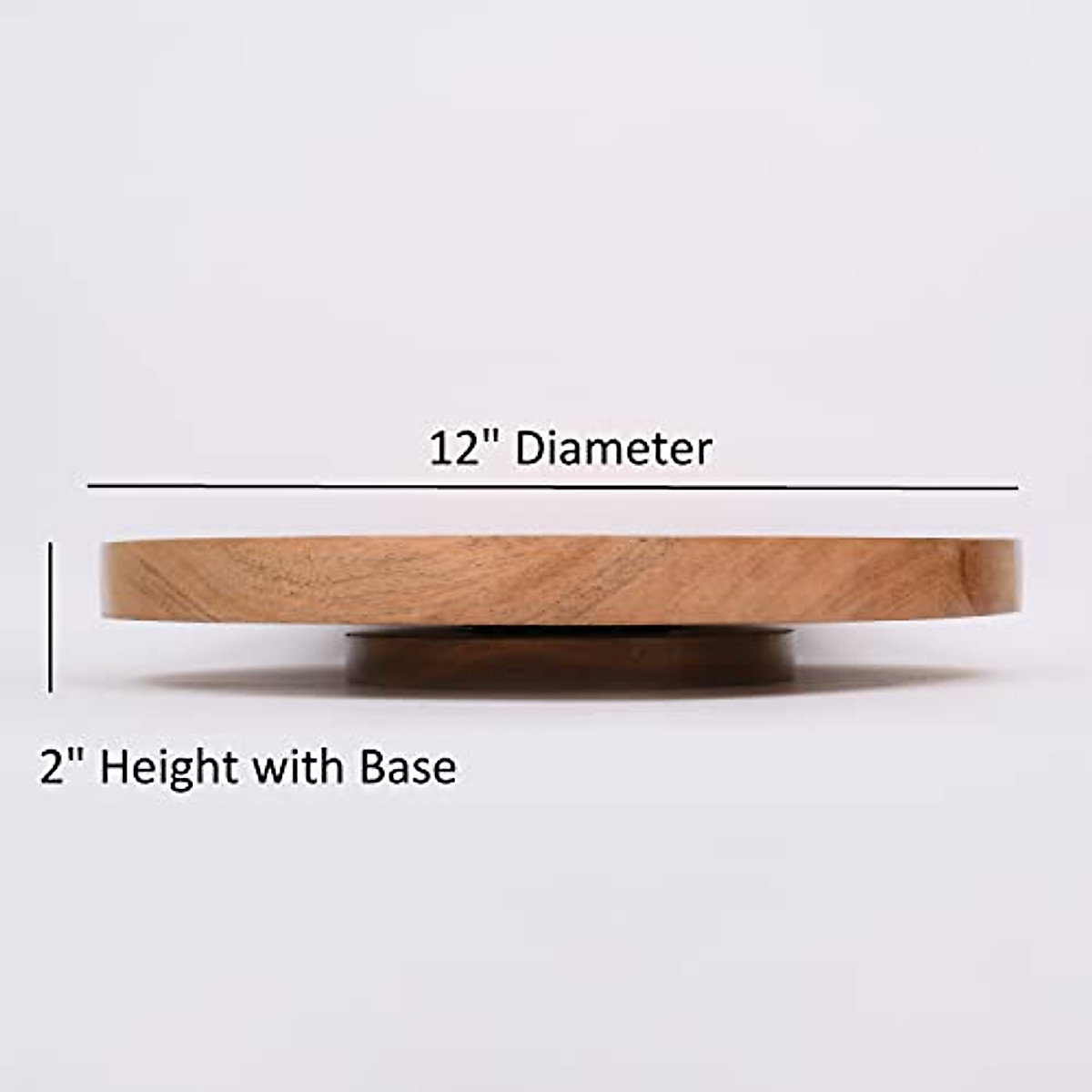 Acacia Wood Cake Stand - Wooden Cake Stand Turntable for Table, Pantry, Fridge, Refrigerator, Countertop (12" x 12" x 2")
