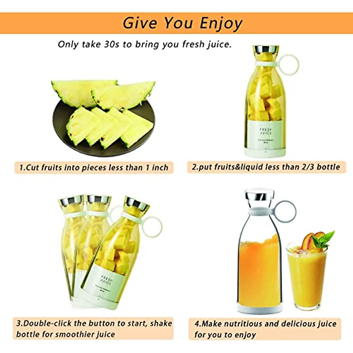 Portable Blender, Multifunctional Personal Size Blender with USB Rechargeable, Mini Smoothie Blender , Hand Blender for Home Office Gym Travel,A fancy gift (White)