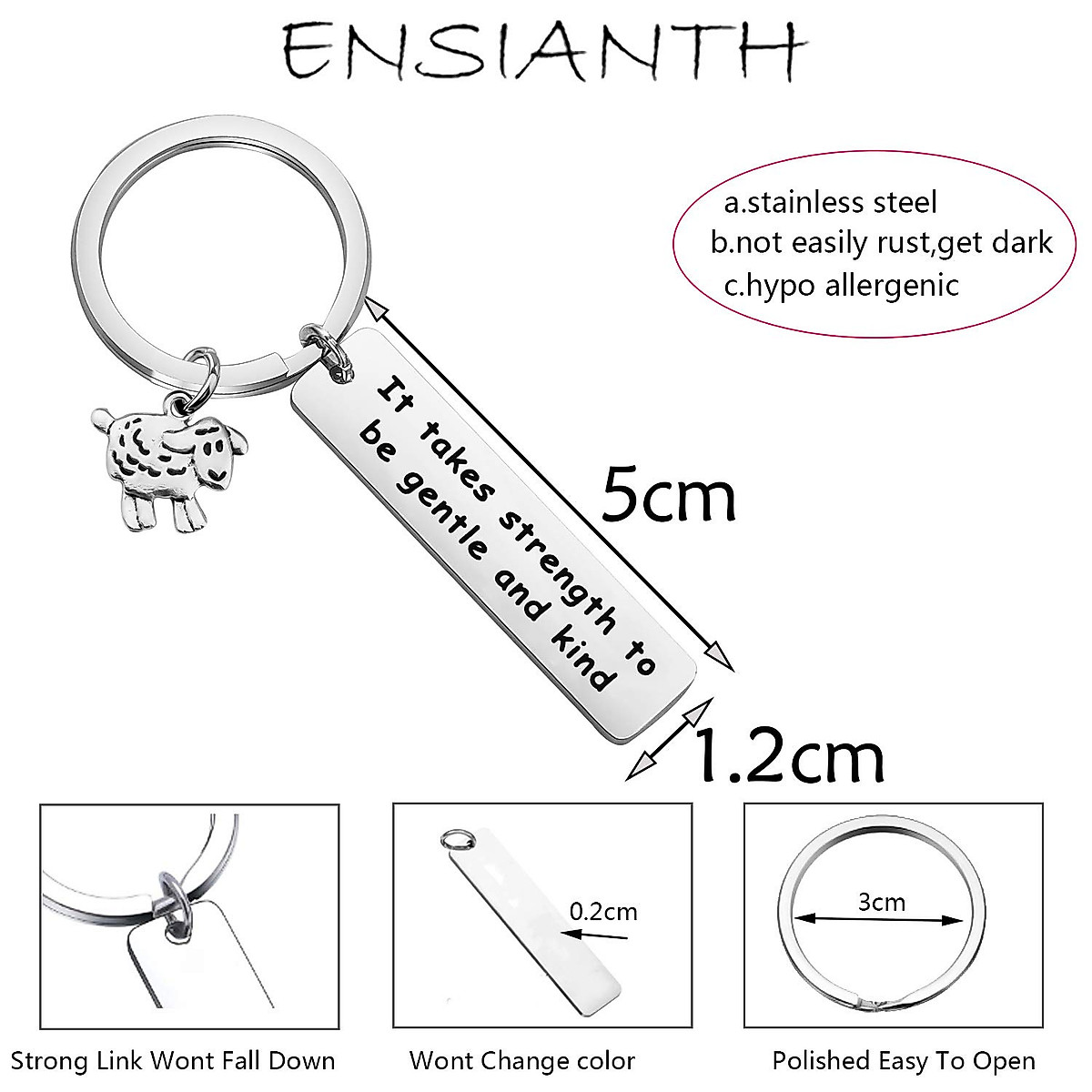 ENSIANTH Herbivore Keychain Vegetarian Jewelry Animal Sheep Gift Sheep Lover Gift It Takes Strength to Be Gentle And Kind Vegan Gift (sheep key)