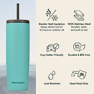 Retrospec Arroyo Stainless Steel Tumbler with Lid and Straw - Reusable Insulated Tumbler Cup - Iced Coffee Travel Mug - Double Walled Thermal Tumblers - 30oz - Matte Pistachio