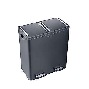 The Step N' Sort 18.5 Gallon Extra Large Capacity, Soft-Step, Dual Trash and Recycling Bin with Removable Inner Bins Black (900702B)