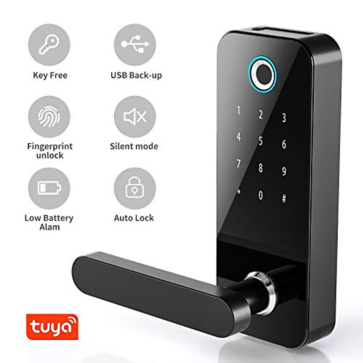 Smart Door Lock,Electronic Digital Bluetooth Smart Deadbolt,Keyless Entry Door Lock with Keypads,Gateway Hub Included, Work with Alexa and Google Home,Smart Life APP,Code for Home Apartment