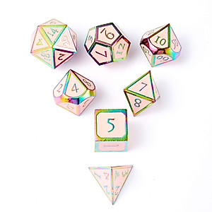 DND Metal Game Dice Set Cream Pink with Rainbow Edge 7pcs Set for Dungeons and Dragons RPG MTG Table Games D4 D6 D8 D10 D12 D20