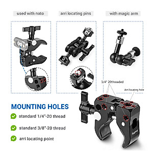 SMALLRIG Super Clamp with 1/4拻 Thread Holes, 3/8拻 Locating Pin for ARRI Standard, T-Shaped Wingnut and Rubber Pads