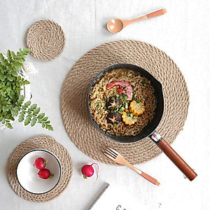 Round Jute Placemats, Woven Braided Place Mats, Natural Farmhouse Table Placemats for Dining Table, 11.8 inch