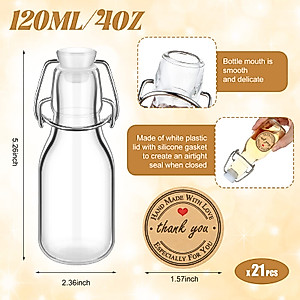 Queekay 20 PCS Mini Flip Top Glass Bottle with Stoppers Decorative Swing Top Bottles Small Glass Bottles with Lids Kraft Adhesive Round Stickers for Wedding Themed Party Favors(4.05 oz, 20 Pcs)