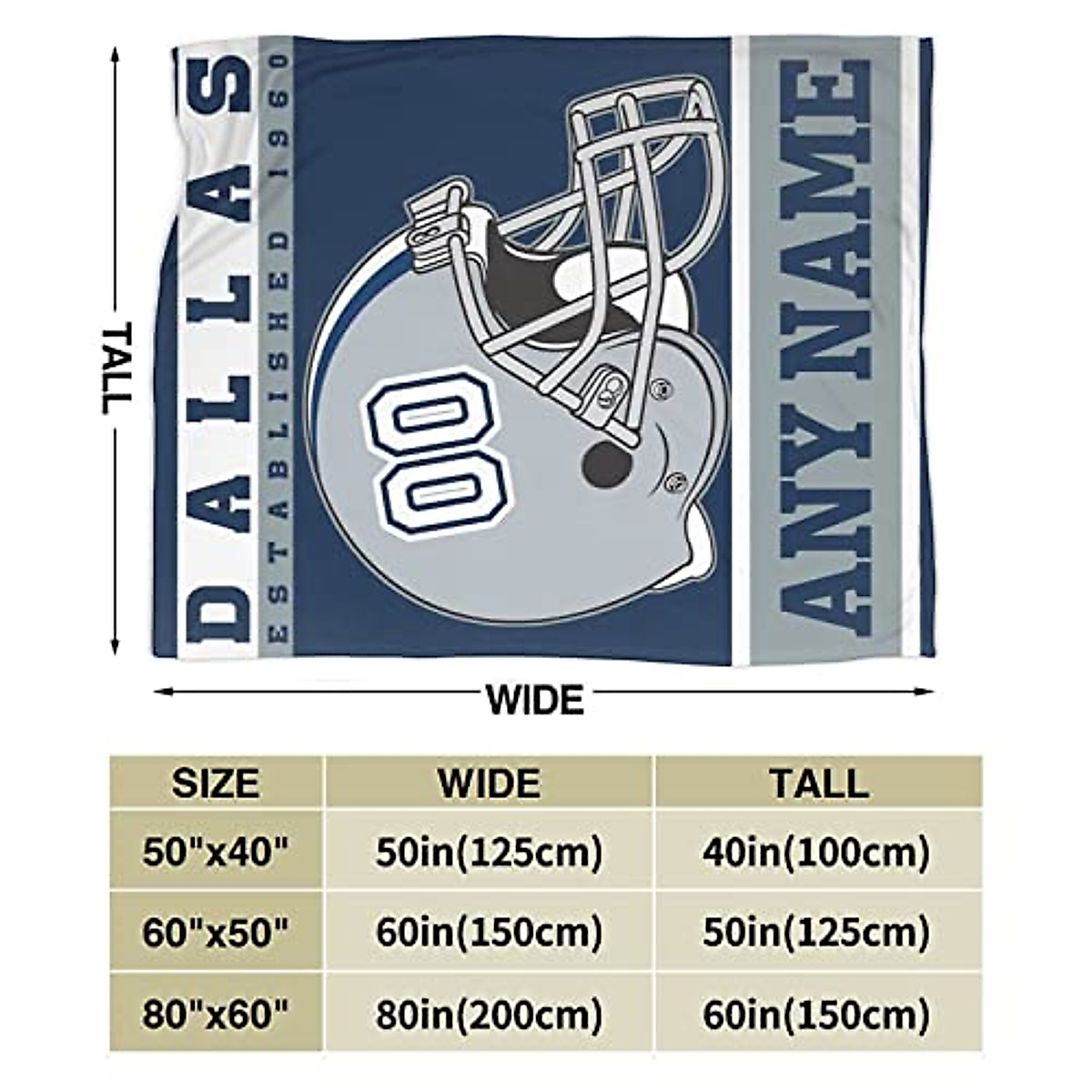 Cybepnk Custom Football Throw Blanket Personalized Decorative Print Couch Bed Tapestry for Memorial Football Team Gift Select Any Name & Any Number d.c,50inchx40inch60inchX50inch80inchX60inch(10388)