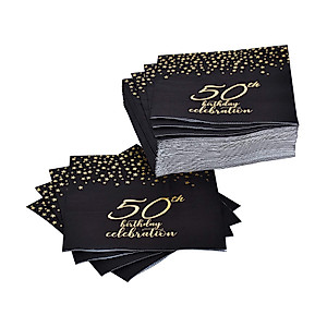Gatherfun 50th Birthday Napkin Disposable Paper Napkins Black and Gold Party Decorations Tableware for Men Woman 50 Birthday Party（6.5X6.5in, 3-Ply, 50-Pack)
