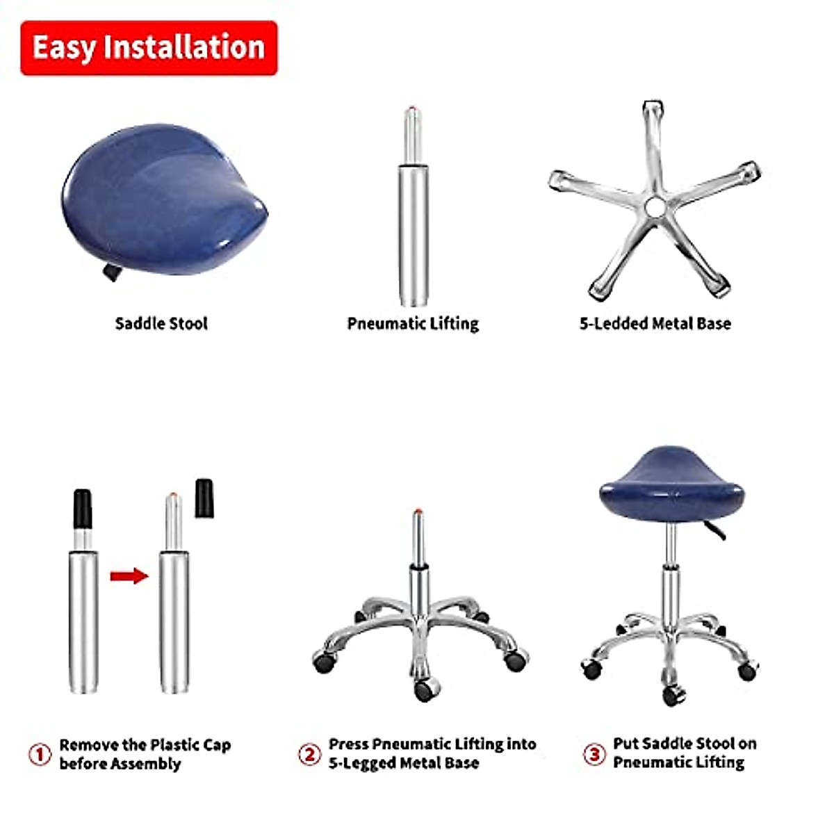 Lilfurni Saddle Stool Rolling Chair,Pneumatic Height Adjustment Stool with Wheels for Salon,Home,Office