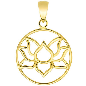 Jewelry America 14K Yellow Gold Round Lotus Charm Padma Flower Pendant