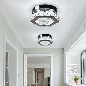 Cainjiazh Mini Chandelier LED Crystal Chandelier Lighting Flush Mount Ceiling Light Fixture Modern Ceiling Crystal Lamp for Hallway Bar Staircase Kitchen Bedroom (Multicolor)