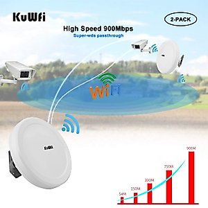 Outdoor Wireless Ethernet Bridge, KuWFi Long Range 5KM 11ac WiFi Bridge Point to Point Outdoor Get Faster Signal Built in Strong Powerful Antenna 5.8G High Speeds for starlink router丨2-Packs