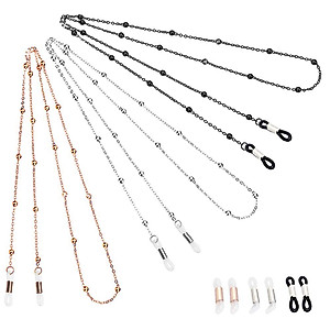 Jurxy 3PCS Eyeglass Chain Sunglass Strap Holder Reading Glass Cords Lanyard Beaded Necklace Chain Eyewear Retainer Chain Metal Beaded Eyeglasses Long Necklace Fashion Accessories