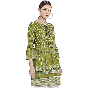 Yash Gallery Women's Rayon Printed Short Kurta (Green)