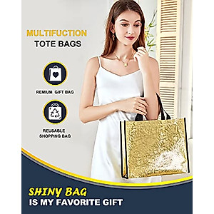 12 Pcs Gold Gift Bags with Handles, Large Christmas Gift Bags, Bandfol Non-woven Glossy Grocery Bags, Reusable Large Gift Bags, Party Favor Bags for Wedding Party Birthday Christmas 13 x 4.5 x 11 Inch