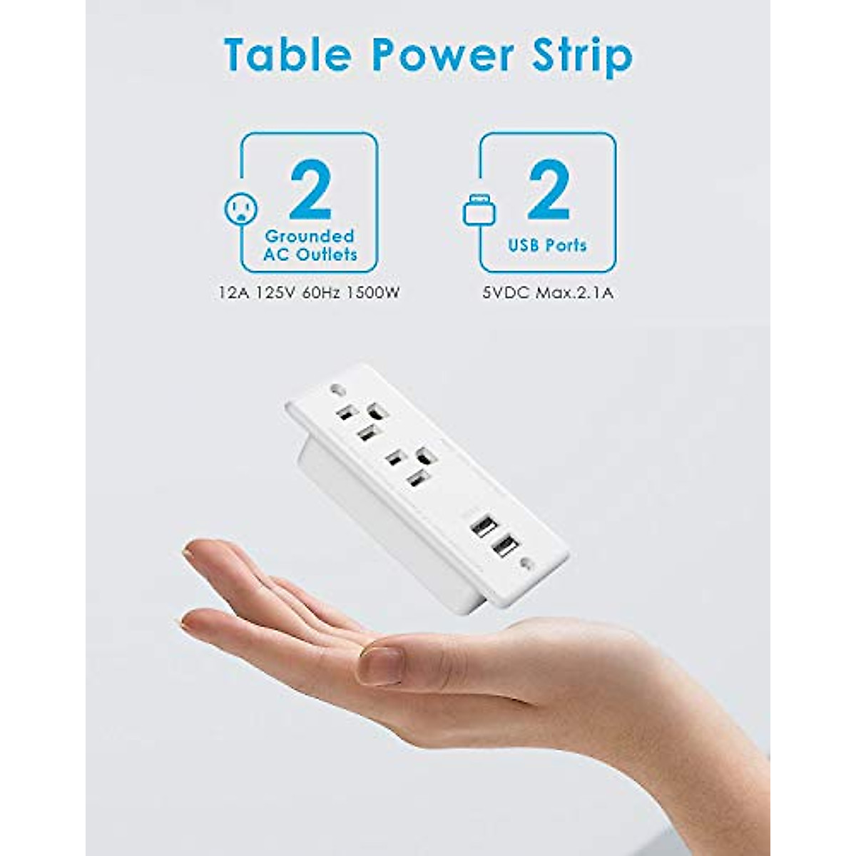 Recessed Power Strip with USB,Flat Plug Ultra Thin Extension Cord,Furniture Desktop Charging Station for Side Table,End Table,Flush-Mount Desk Outlet Power Grommet with 9.85ft Cord(White)