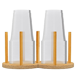 DIFENLUN Round Wooden 2 Compartment Coffee Table Organizer, Cup Dispenser Countertop, Disposable Paper Cup Holder, Lid Organizer for Restaurant Countertop Storage Supplies