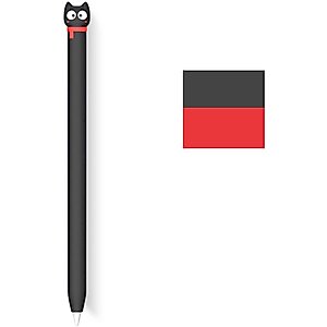 Case for Apple Pencil 2nd Generation Case Soft Silicone Sleeve Cute Cat Design Holder Protective Cover Accessories Compatible with iPad Pencil 2nd Gen Plus Nib Cover (Black)