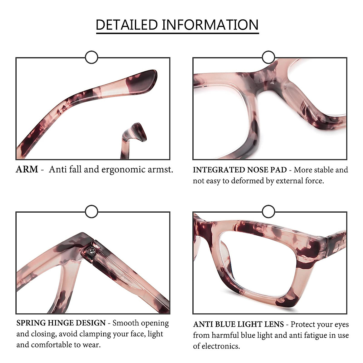 REAVEE 3 Pack Oprah Style Reading Glasses Blue Light Blocking Computer Square Retro Readers for Women with Spring Hinge 1.5