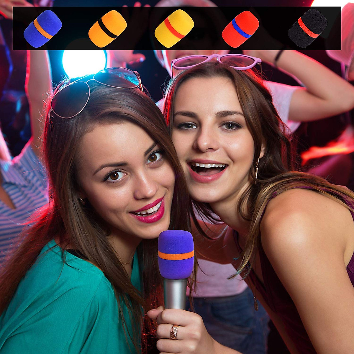 Facmogu 10 Pack Colorful Foam Mic Cover Handheld Microphone Windscreen, Foam Mic Windscreen with Color Ring for Mic Noise Reduction, Sponge Foam Cover Shield Protection for Most Standard Mic (5 Color)