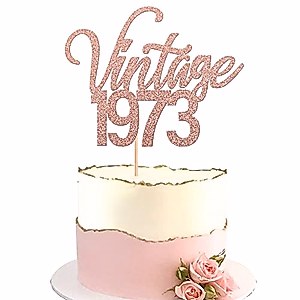 1 PCS Vintage 1973 Cake Topper Glitter Happy 50th Birthday Cake Topper Fifty Cheers to 50 Years Cake Pick 50 & Fabulous Cake Decorations for 50th Birthday Wedding Anniversary Party Supplies Rose Gold