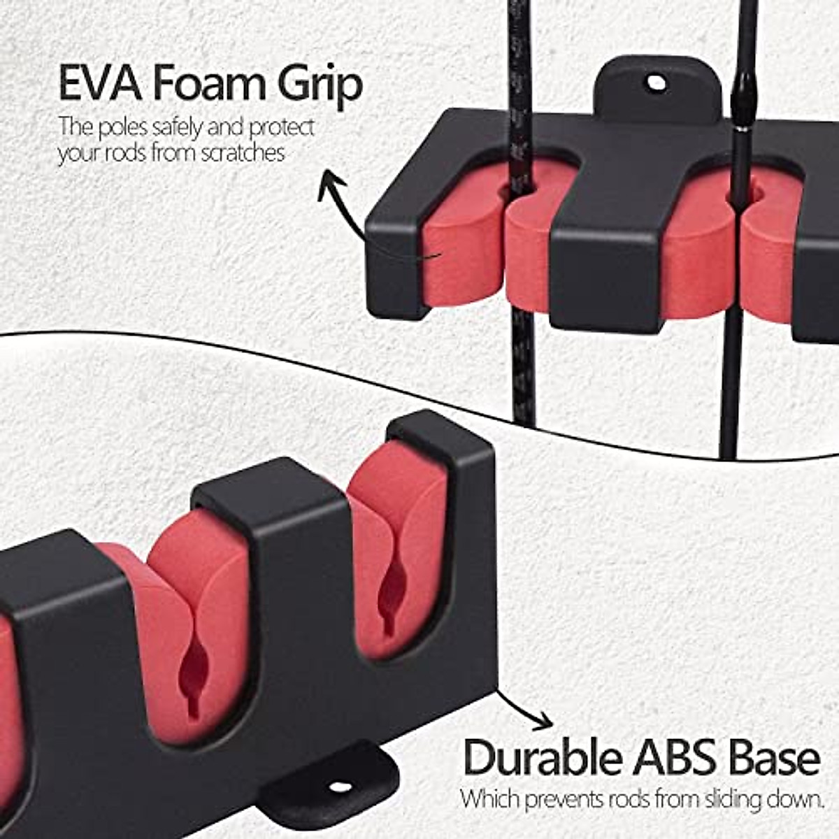 THKFISH Fishing Rod Rack Store 8 Fishing Rod Holders Rod RackWall Mount Horizontal Fishing Pole Holders for Garage Room, Boats Store 8 Fishing Rod Combos,1pair grey