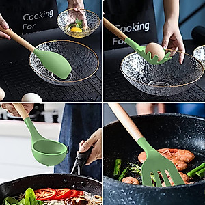 MYKUJA Green Kitchen Utensils Set for Cooking-Heat Resistant Kitchen Silicone Set Cooking Utensils Set for Non-Stick Utensils Set 13 Pieces Kitchen Tools(Avocado green)